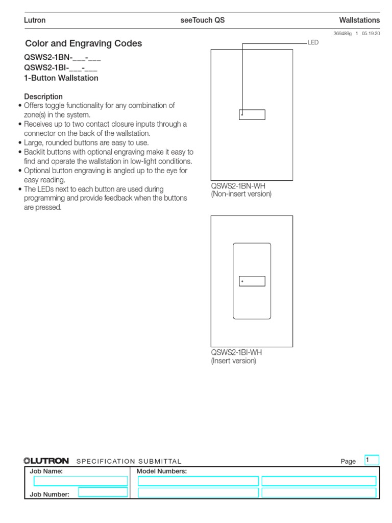 QSWS2 Lutron | PDF | Light Emitting Diode | Electrical Engineering