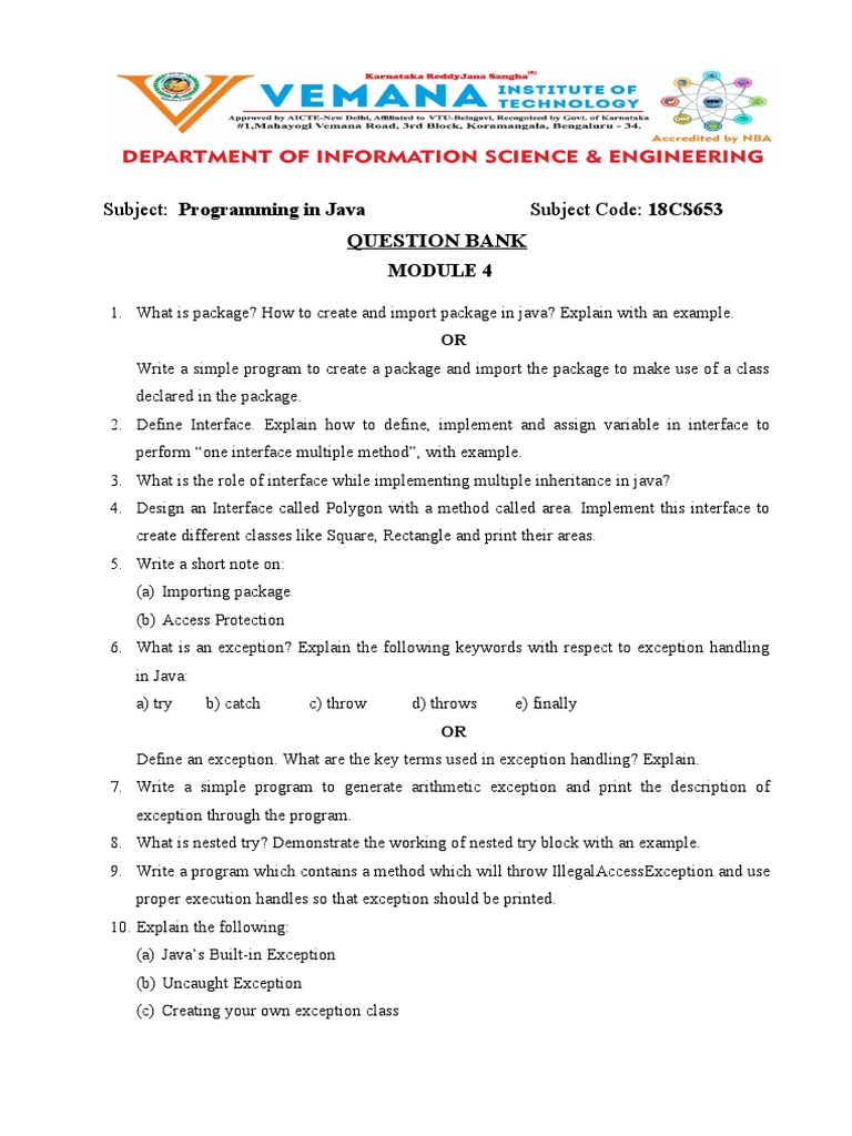 Question Bank (M4nM5) | PDF | Java (Programming Language) | Class (Computer Programming)