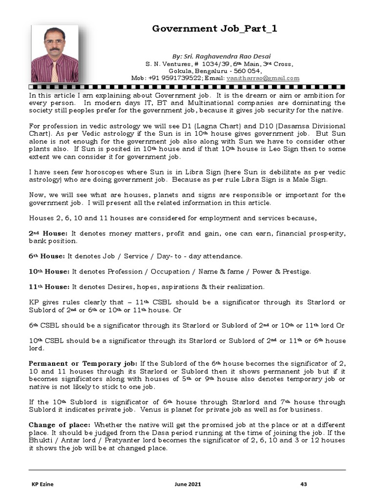 KP Astrology-Government Job 1 | PDF | Planets In Astrology ...
