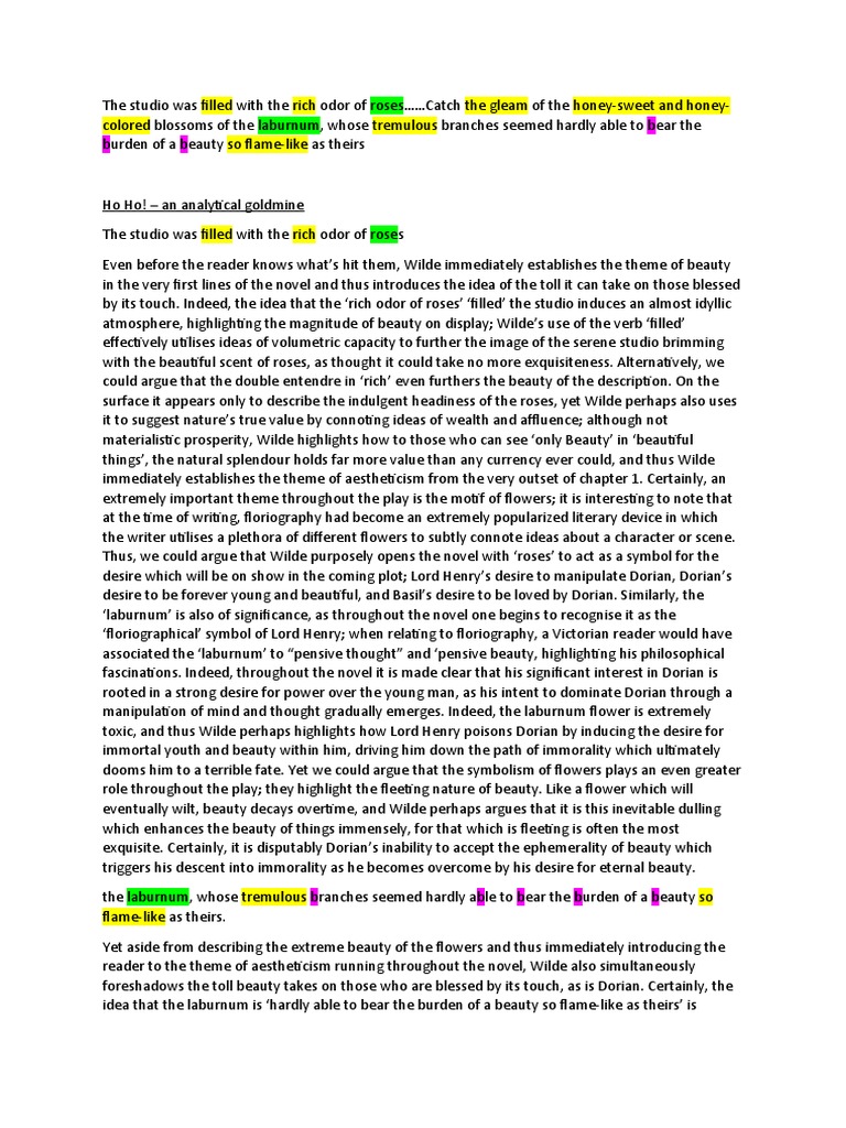 Symbolism of Flowers in Wilde's Novel | PDF | Beauty