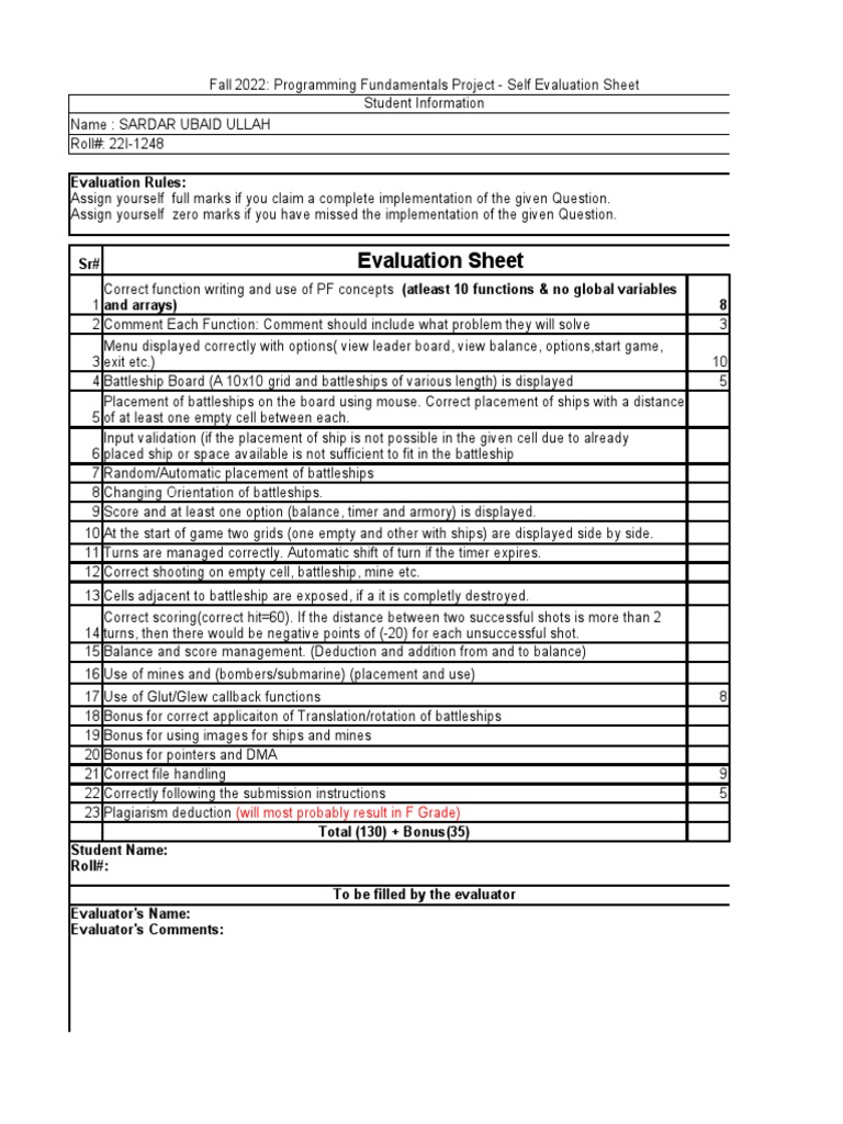 PF Project Evaluation Sheet | PDF | Computer Programming | Computing