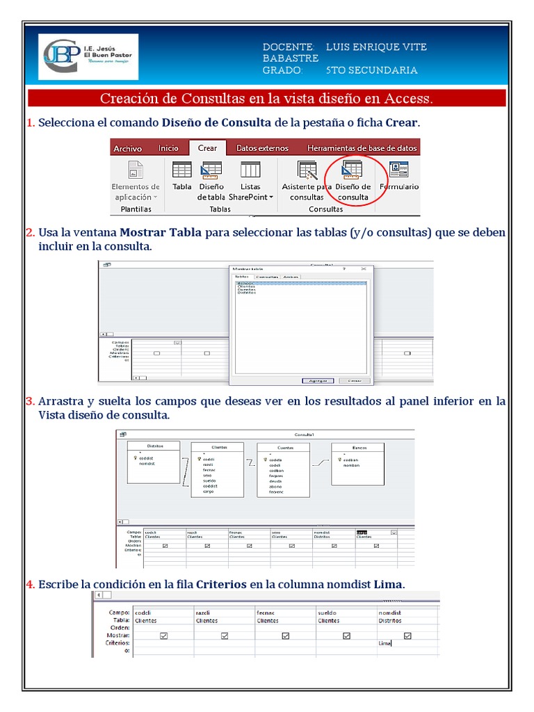5to Secundaria - Sesión 07 - Creación de Consultas en La Vista Diseño en Access | PDF