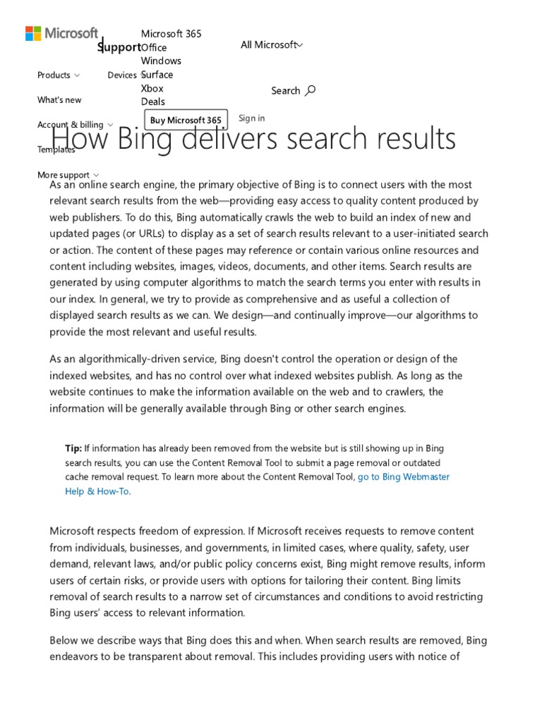 How Bing Delivers Search Results - Microsoft Support | PDF