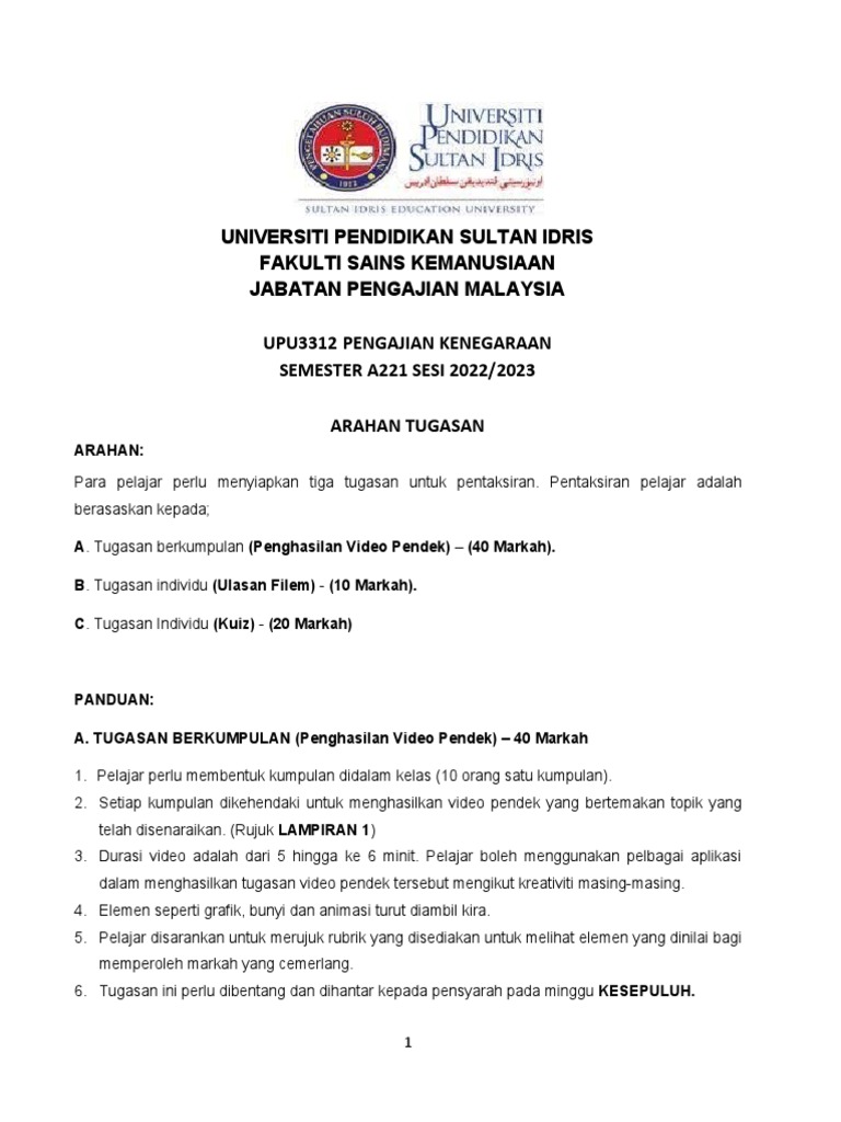 Arahan Tugasan UPU3312 | PDF