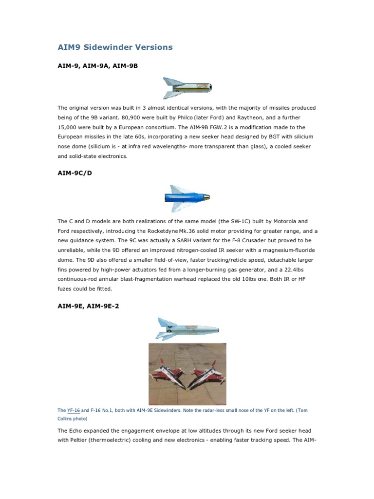 AIM-9 Sidewinder Variants Overview | PDF | Technology & Engineering ...