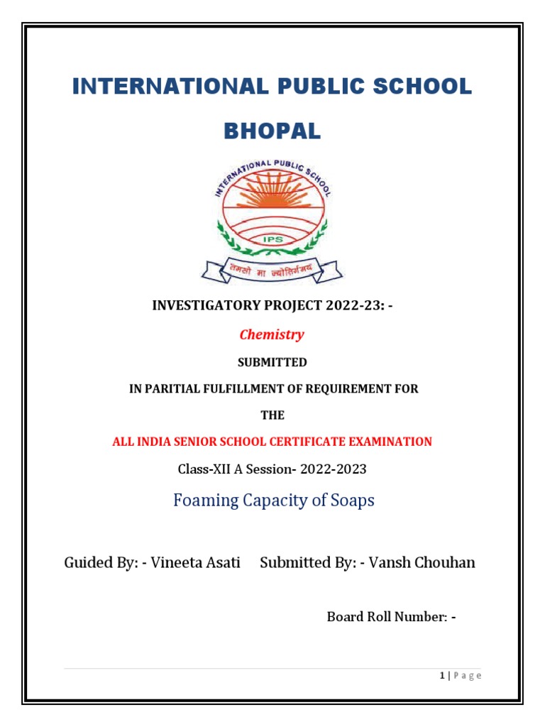 International Public School Bhopal: Foaming Capacity of Soaps | PDF ...