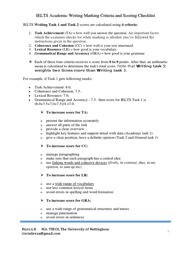 IELTS Academic Writing Marking Criteria | PDF | Verb | Grammatical Tense