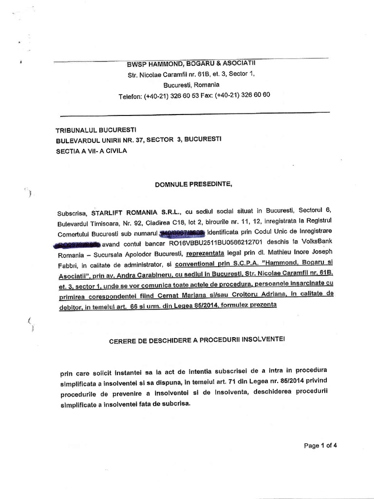 Cerere Deschidere Procedura | PDF