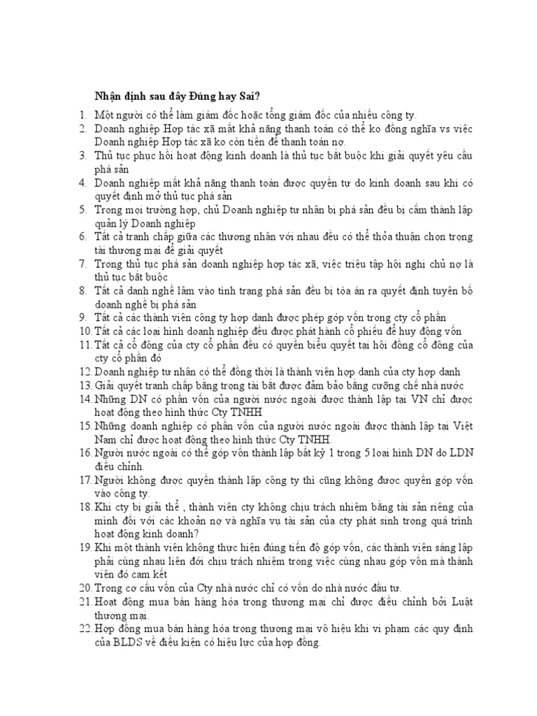 Nhận định đúng sai LKD | PDF