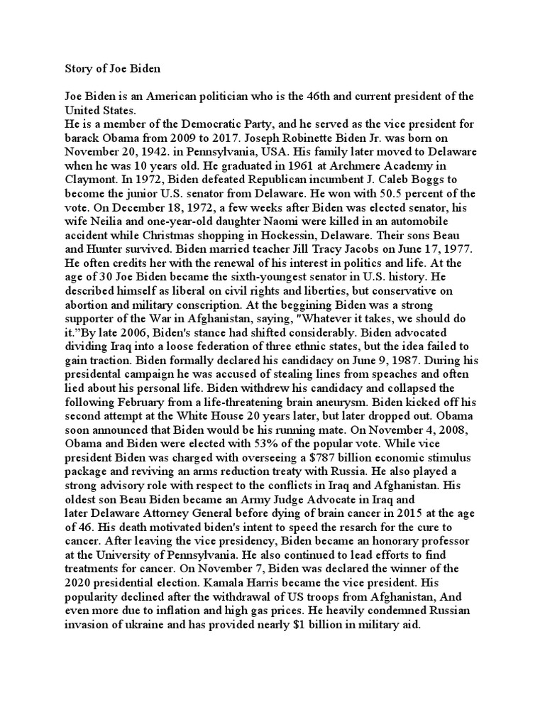 Story of Joe Biden | PDF | Joe Biden | American Political People