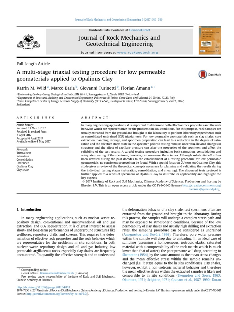 A Multi-Stage Triaxial Testing Procedure For Low Permeable Geomaterials ...
