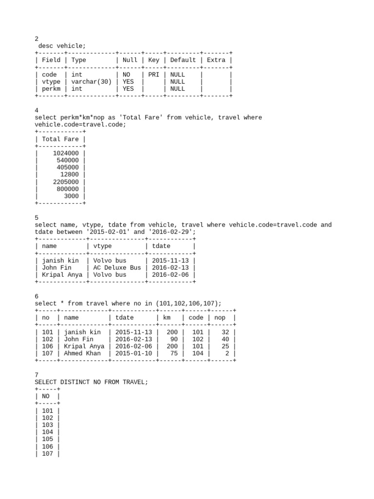 MYsql Outputs | PDF | Data Management | Computing