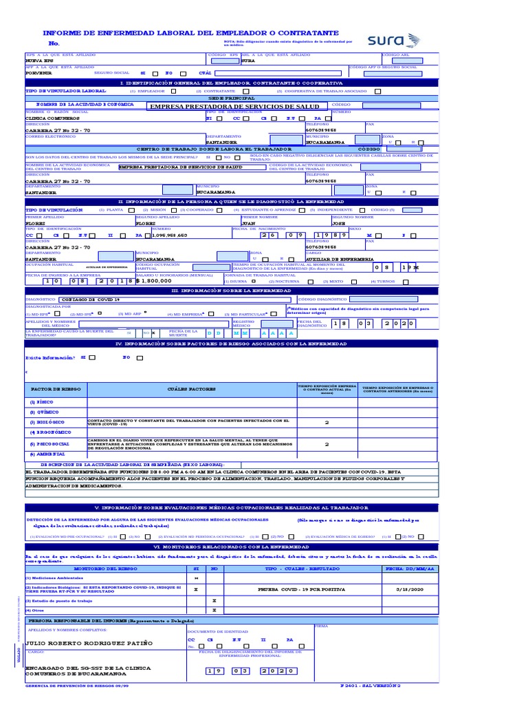 FORMATO FUREL DILIGENCIADO | PDF | Diagnostico medico | Factor de riesgo
