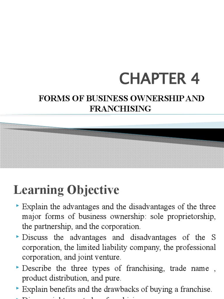 Chapter 4 Forms of Ownership | PDF | Franchising | Partnership