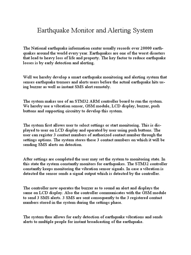 Earthquake Monitor and Alerting System | PDF