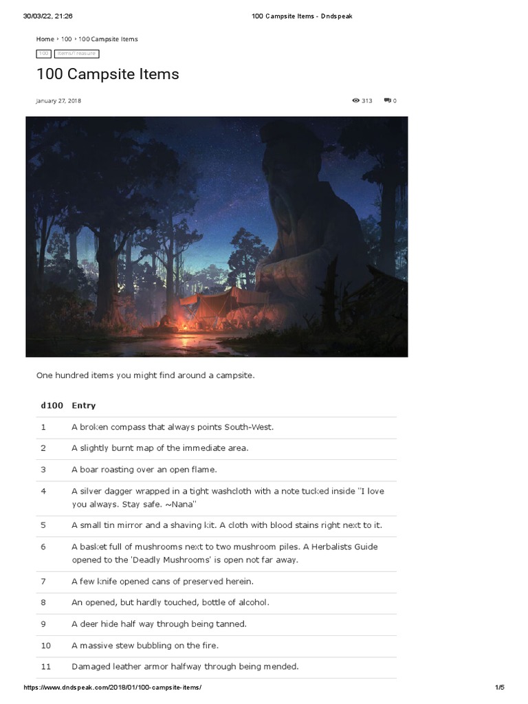 100 Campsite Items - Dndspeak | PDF | Home & Garden | Art