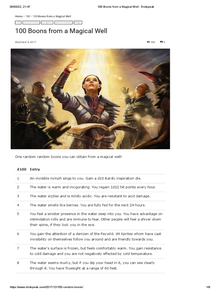 100 Boons From A Magical Well - Dndspeak | PDF | Water