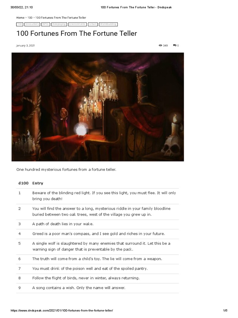 100 Fortunes From The Fortune Teller - Dndspeak | PDF