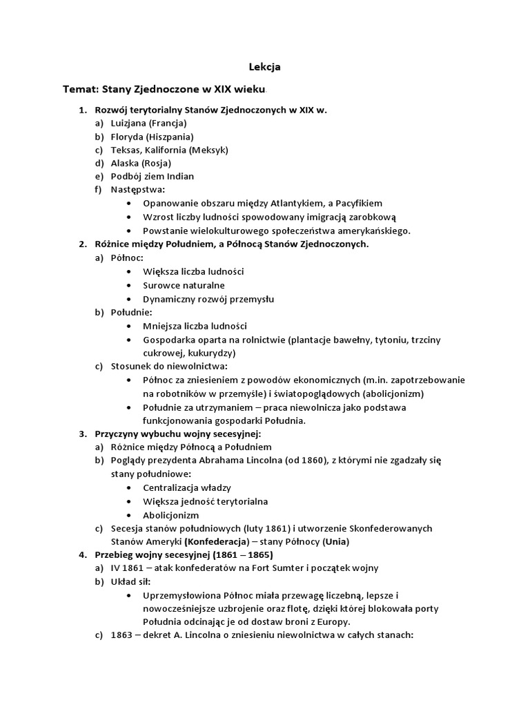 Stany Zjednoczone W XIX Wieku | PDF