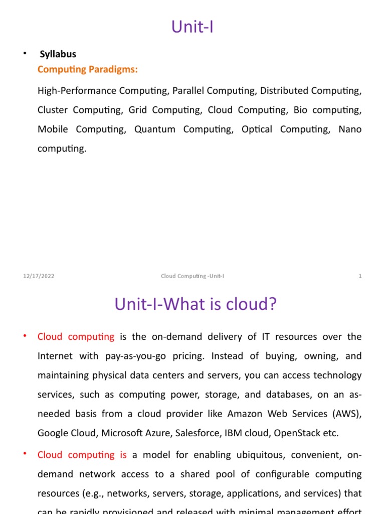 Cloud Computing Unit-1 | PDF | Cloud Computing | Grid Computing
