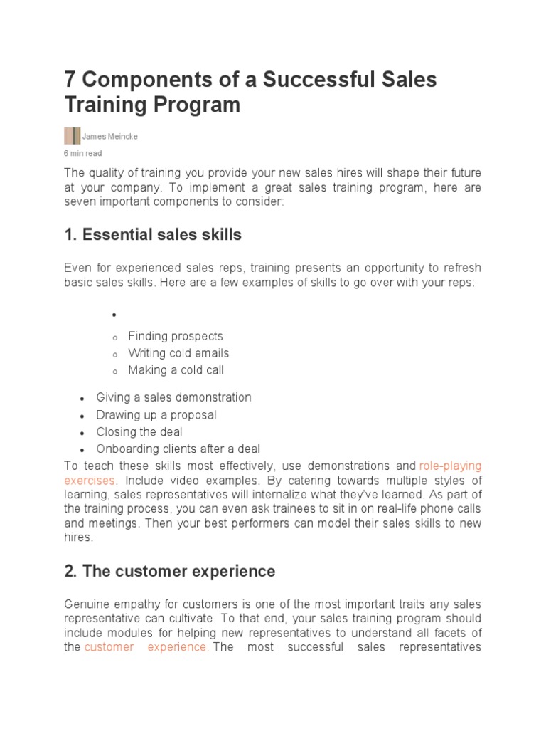 7 Components of A Successful Sales Training Program | PDF | Sales ...