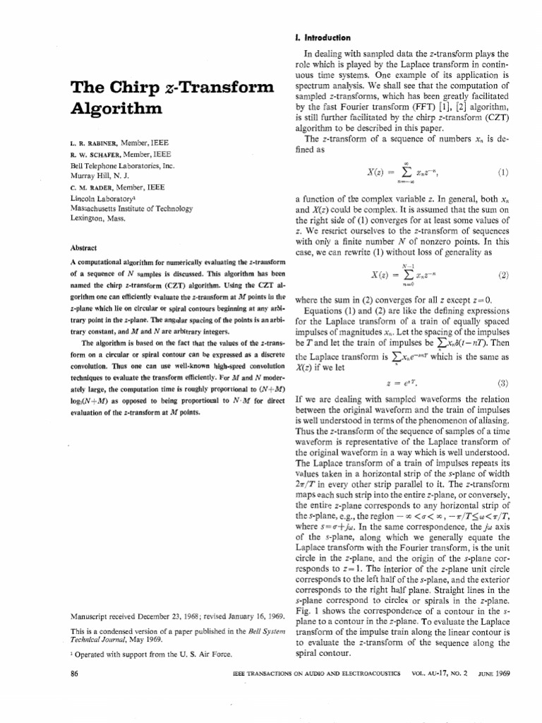 Chirp Z Transform Algorithm Pdf Discrete Fourier Transform Fast