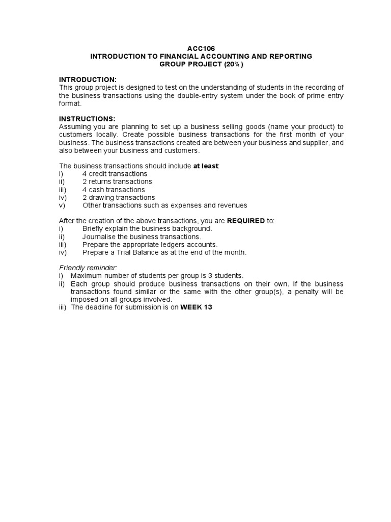 Student Group Project and Rubric | PDF | Money | Accounting