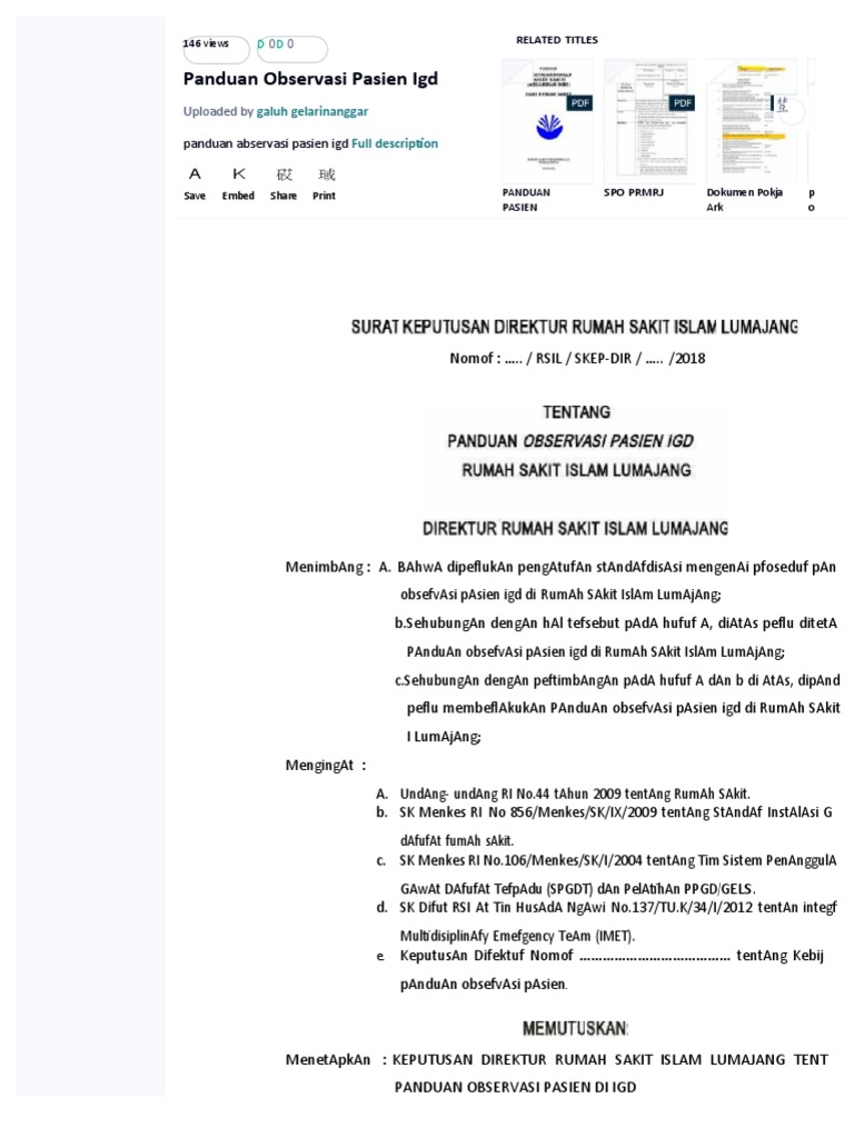PDF Panduan Observasi Pasien Igd | PDF