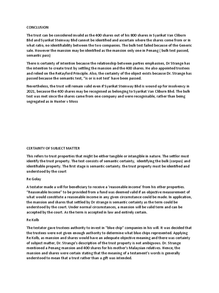 CONCLUSION | PDF | Trust Law | Civil Law (Legal System)