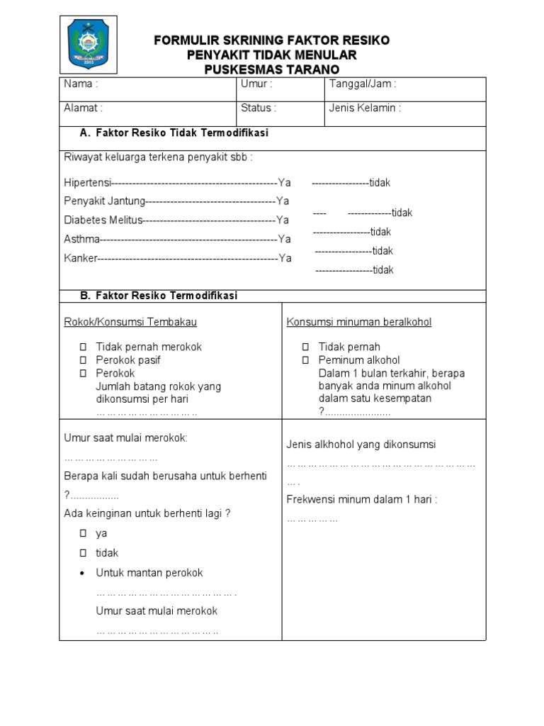 Formulir Skrining PTM | PDF