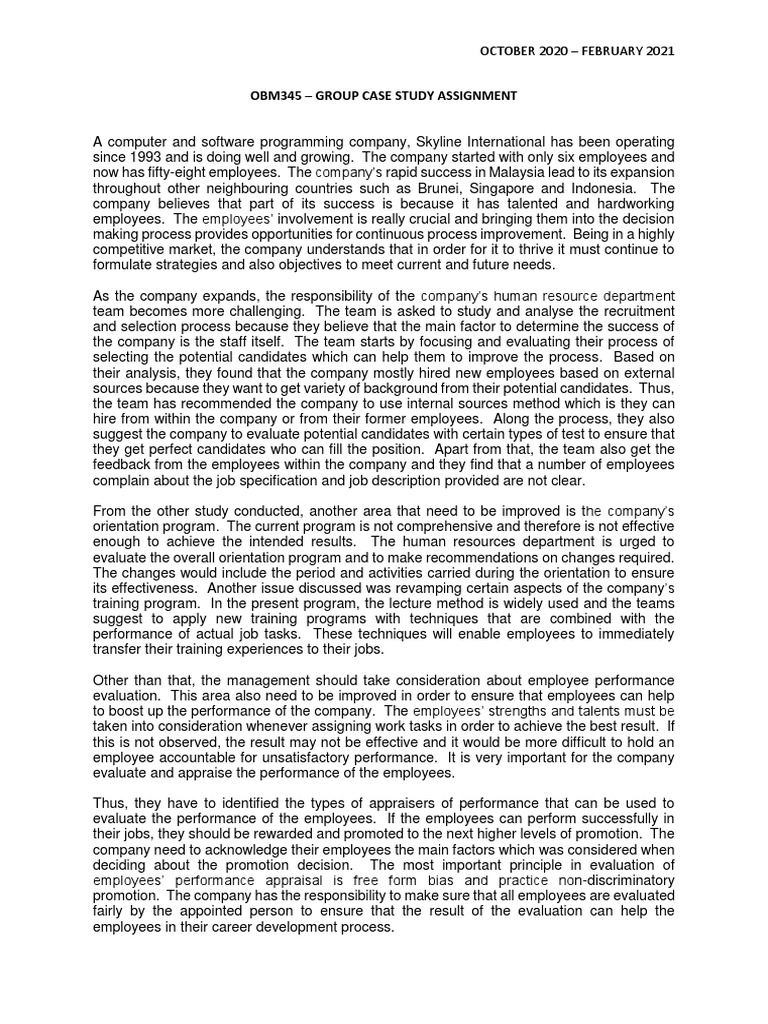 Obm345 Group Case Study Assignment (Oct2020-Feb2021) | PDF | Recruitment | Employment