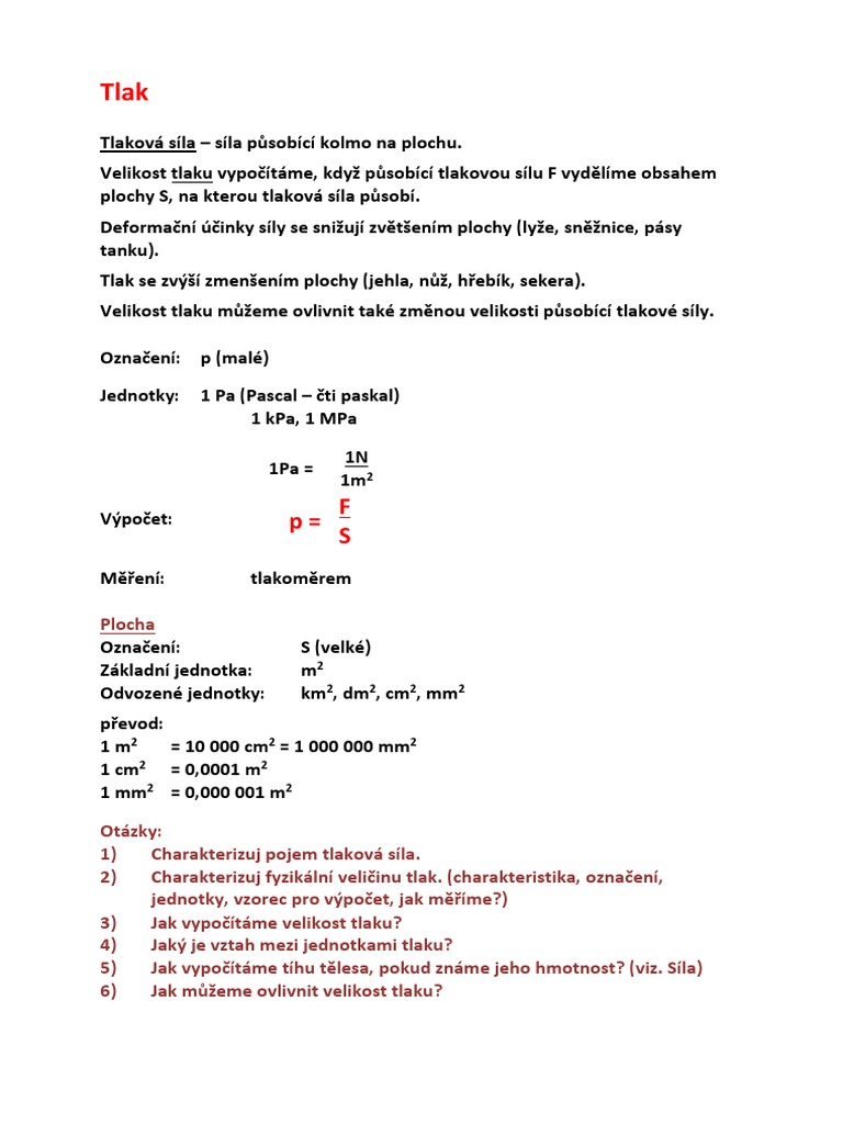 Tlaková Síla, Tlak | PDF