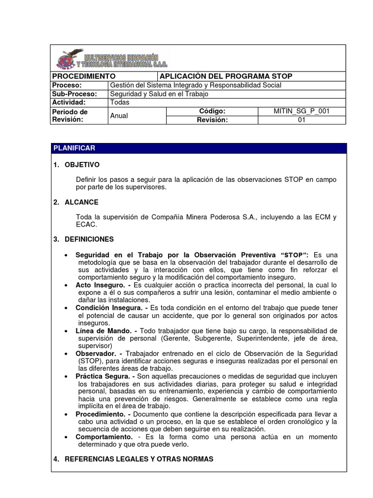 Aplicación del Programa STOP en Minería | PDF