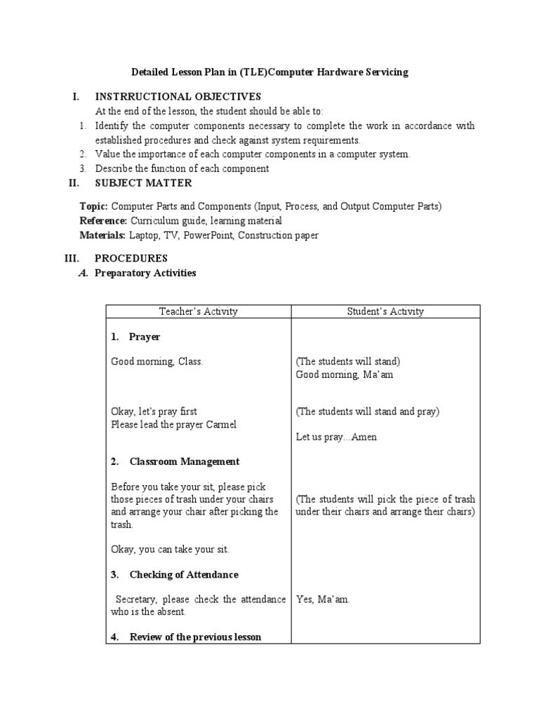 Detailed Lesson Plan 7 | PDF | Input/Output | Computer Data Storage