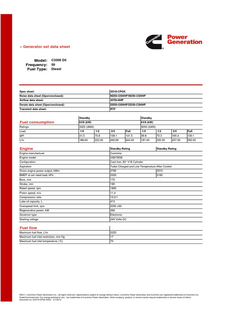 Model: Frequency: Fuel Type:: Generator Set Data Sheet | PDF | Radiator ...