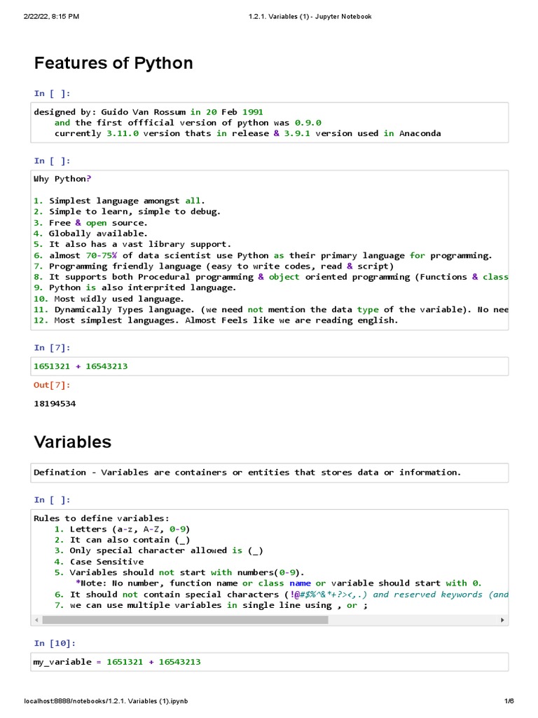 1.2.1. Variables (1) - Jupyter Notebook | PDF | Python (Programming Language) | Variable ...