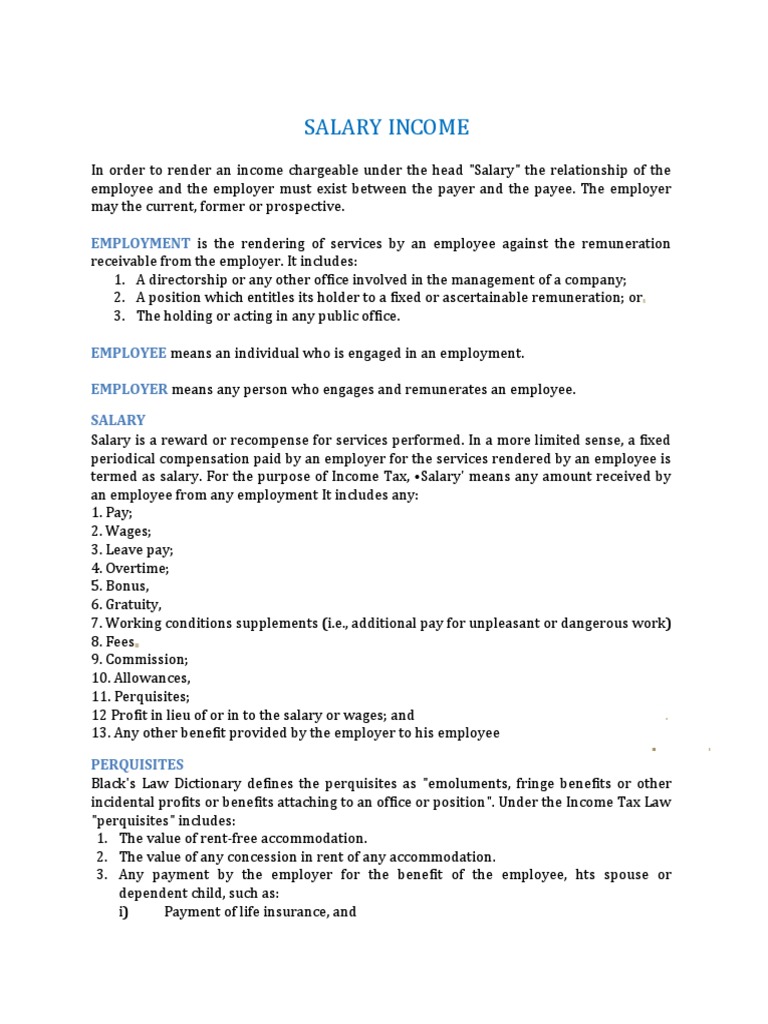 Salary Income Notes | PDF | Cost Of Living | Employee Benefits