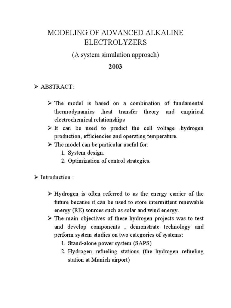 Modeling Of Advanced Alkaline Electrolyzers Pdf Electrochemistry Gibbs Free Energy