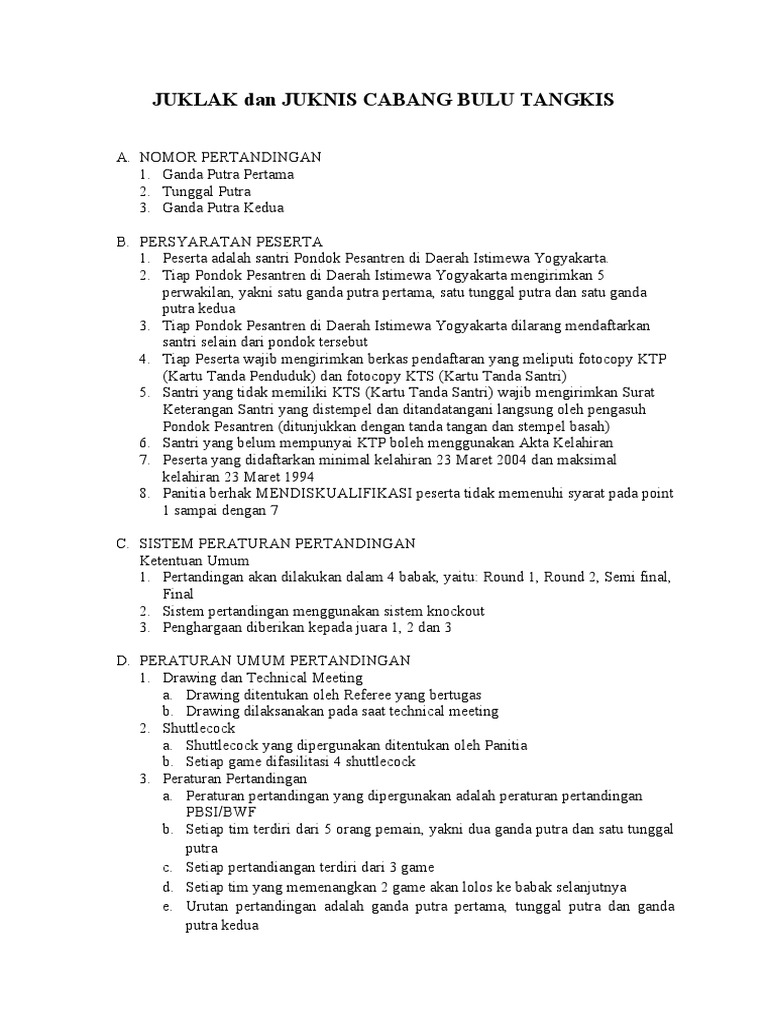 JUKLAK Dan JUKNIS CABANG BULU TANGKIS | PDF