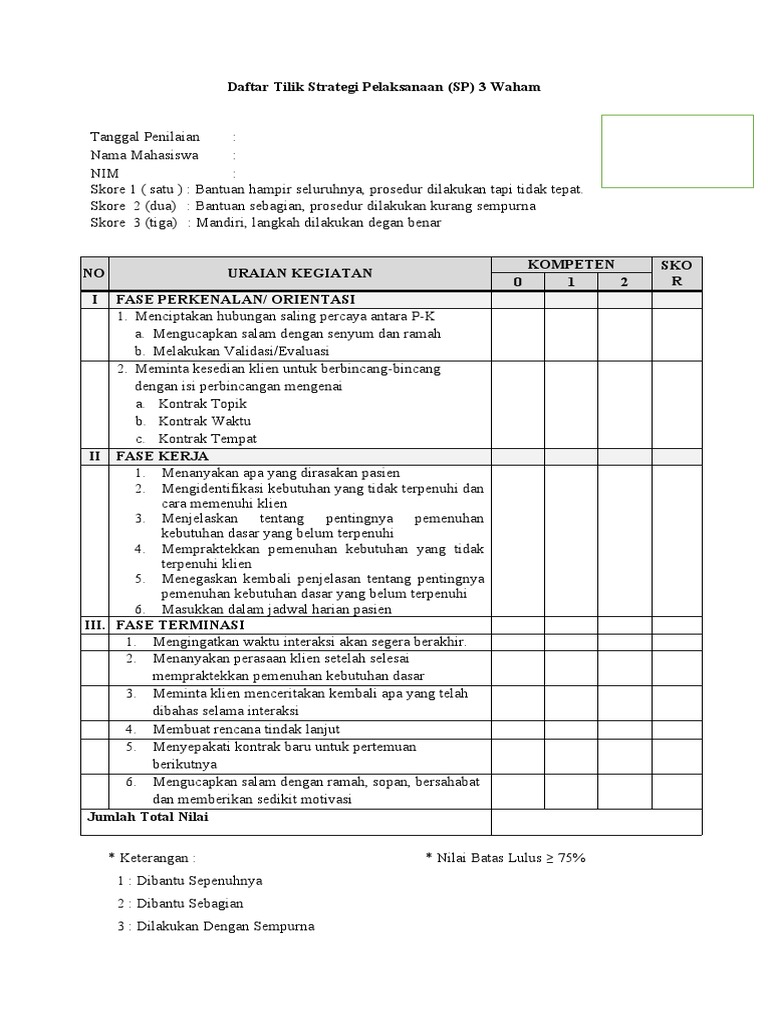 Daftar Tilik Waham SP 3 | PDF