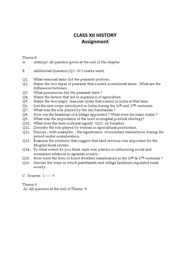 CBSE Class 12 History Worksheet - Revision Worksheet | PDF