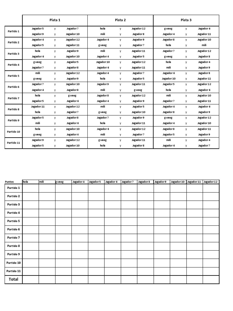 EXCEL para Americano de 12 Jugadores | PDF