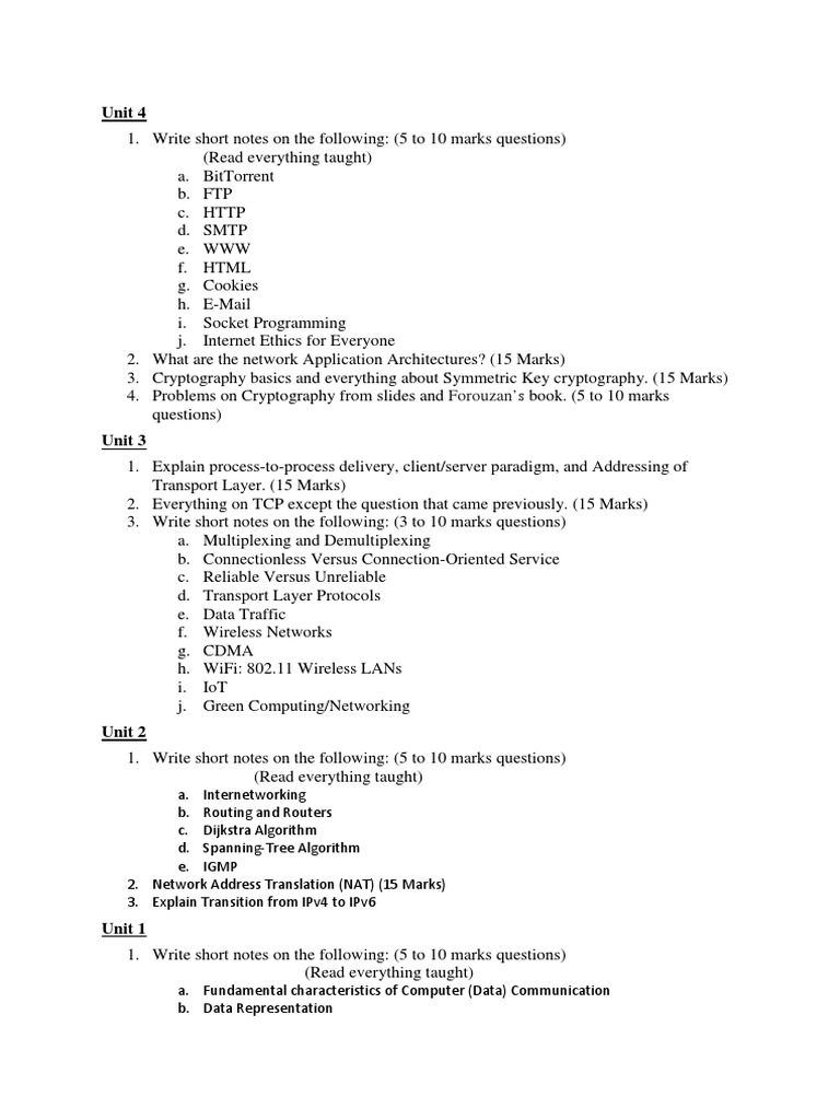 Question Bank For CCN | PDF | Computer Network | Communication