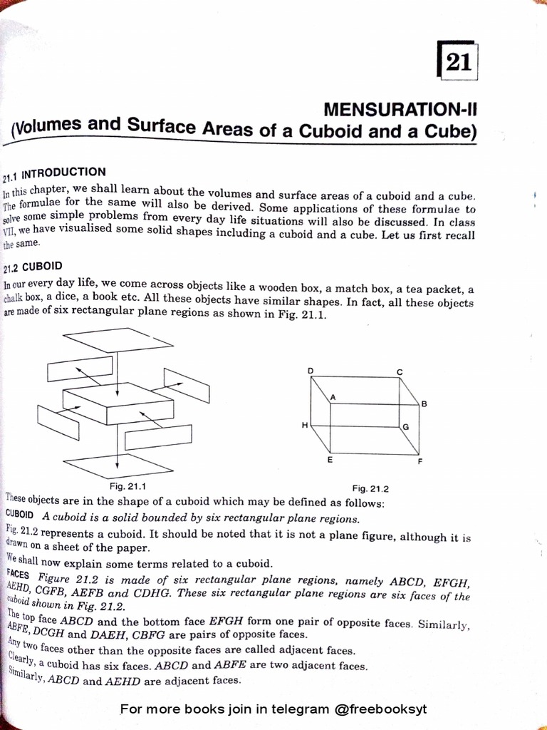 Chapter 21 Mensuration-Ii (Volumes and Surface Areas of A Cuboid and A ...