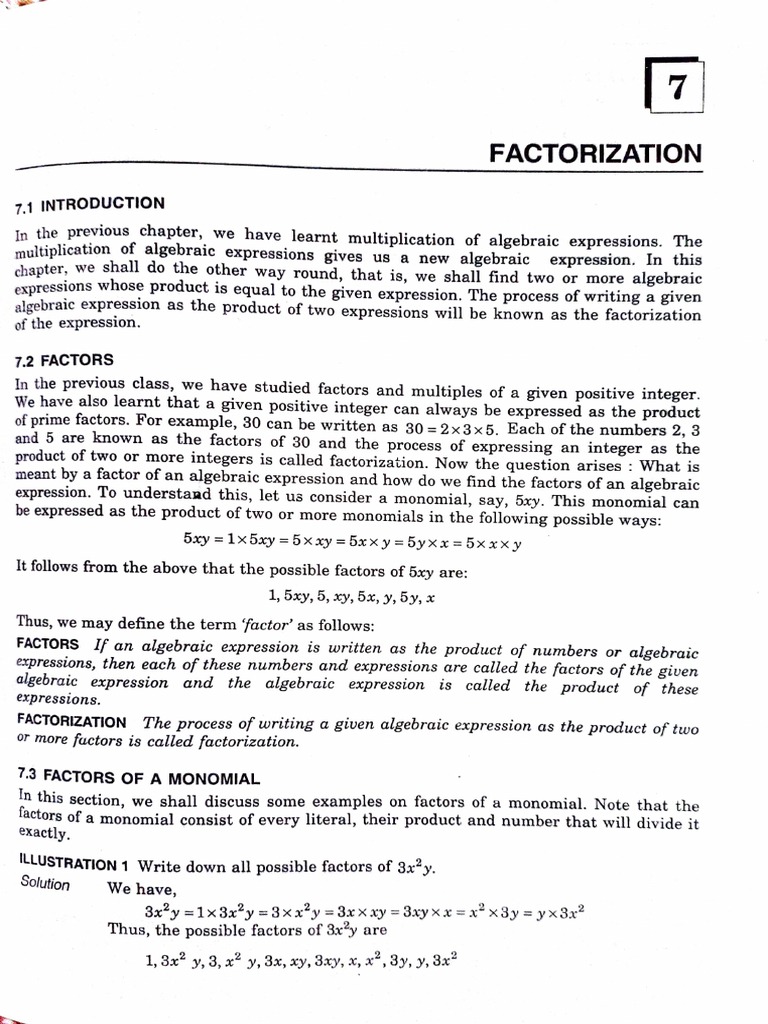 RD 8 Chapter 7 Factorisation | PDF