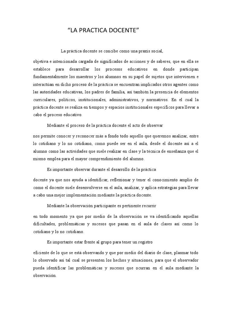 La Practica Docente | PDF | Método de enseñanza | Maestros