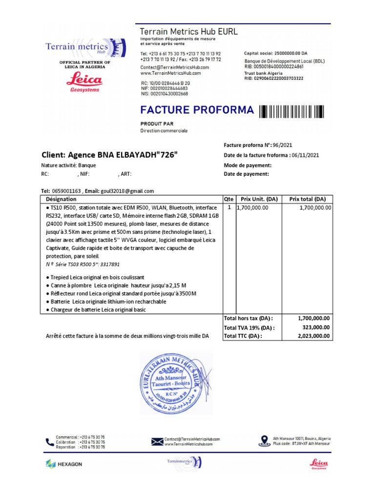 Facture Proforma BNA - 06/11/2021 | PDF