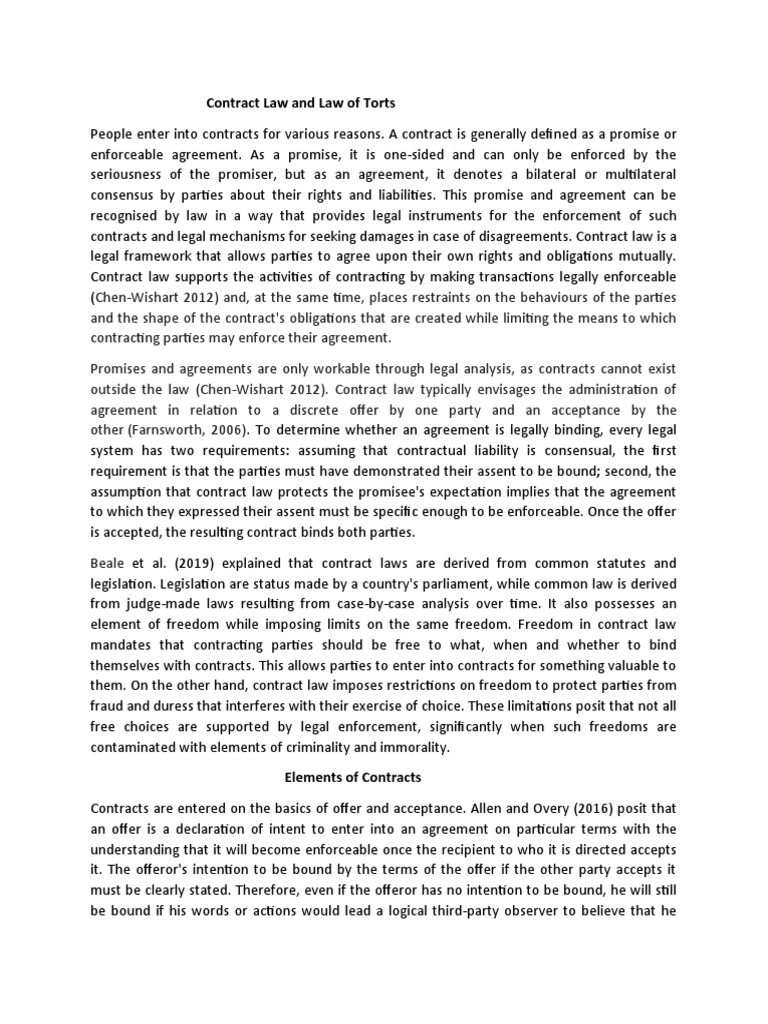 Contract Law and Law of Torts | PDF | Damages | Misrepresentation