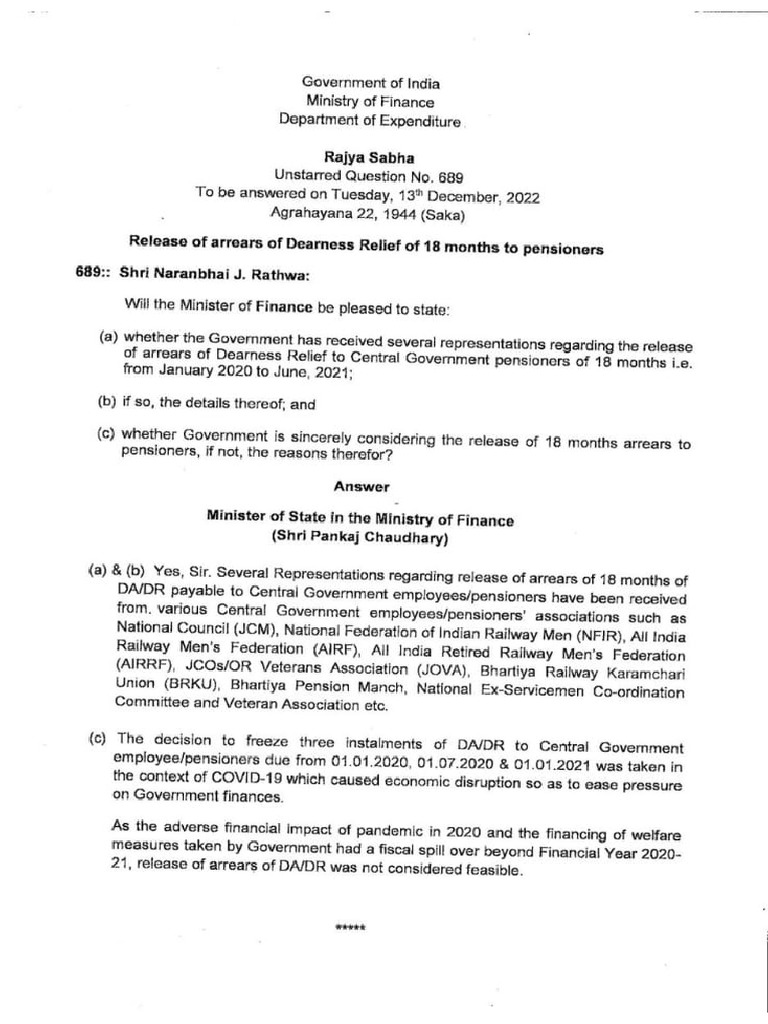 18 Months DA Arrears - LS Q&A | PDF