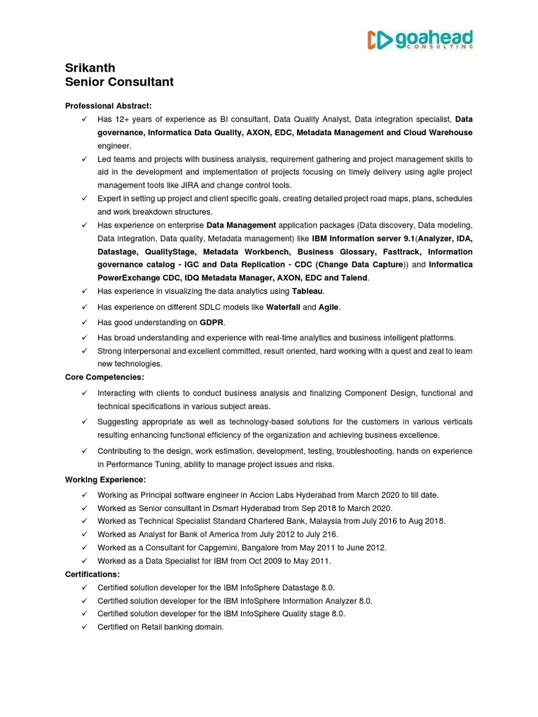 Srikant - Informatica AXON EDC MDM Consultant - GoAhead | PDF ...